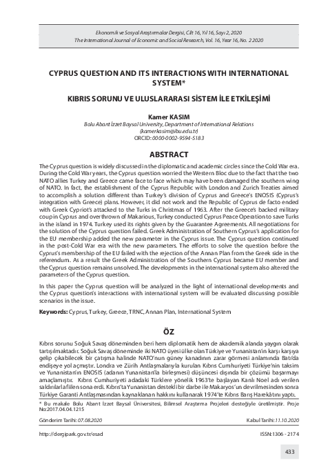 (PDF) Cyprus Question and Its Interactions with International System