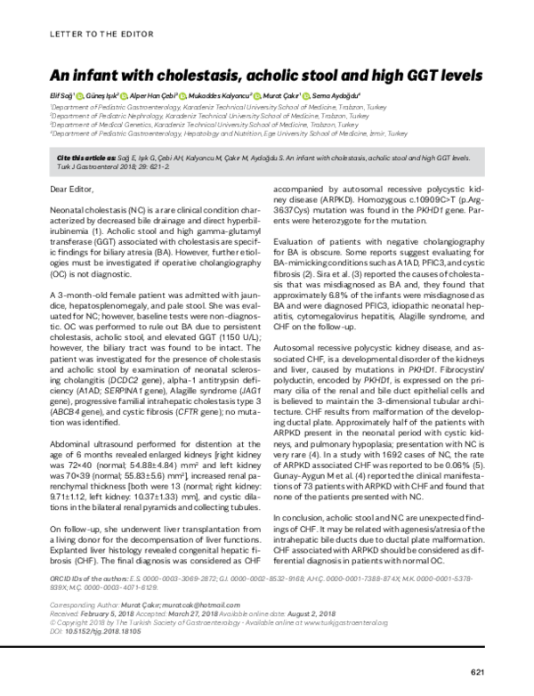 (PDF) An infant with cholestasis, acholic stool and high GGT levels