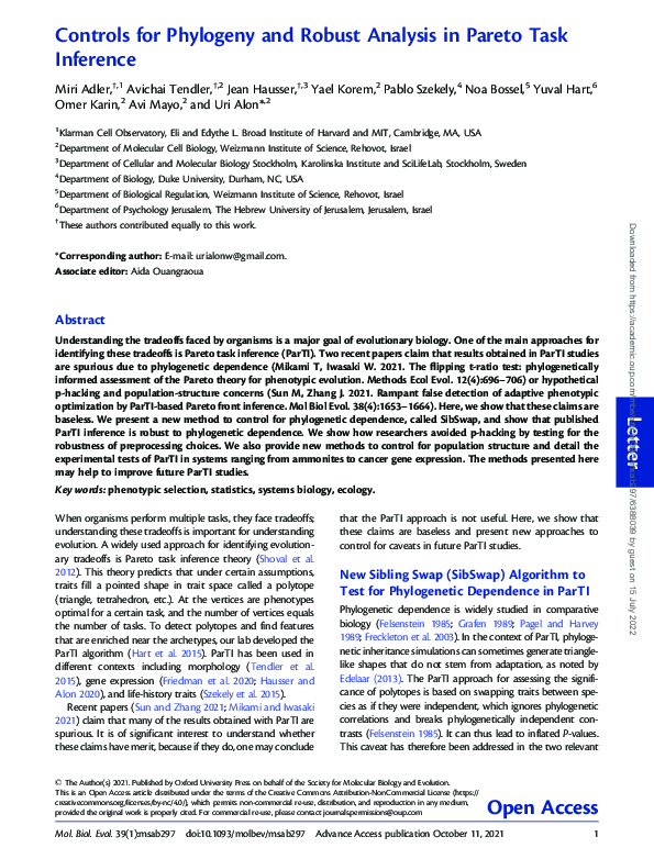 (PDF) Controls for Phylogeny and Robust Analysis in Pareto Task Inference