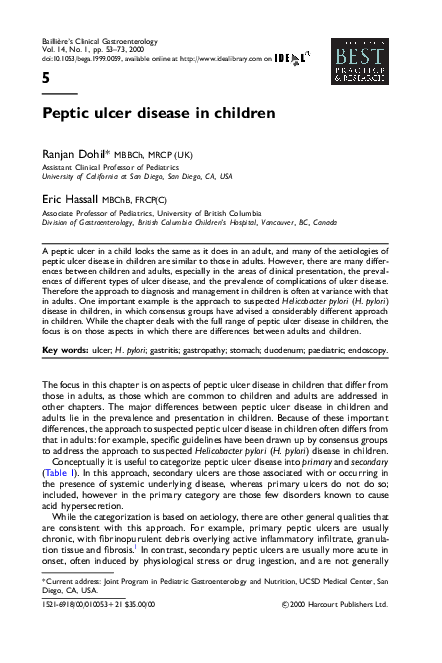 (PDF) Peptic ulcer disease in children