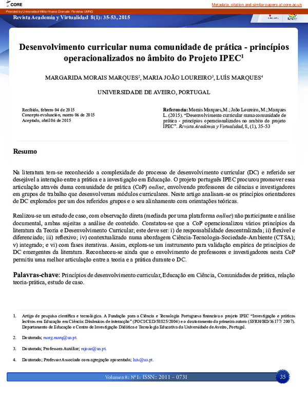 (PDF) Desarrollo curricular en una comunidad de práctica – principios ...
