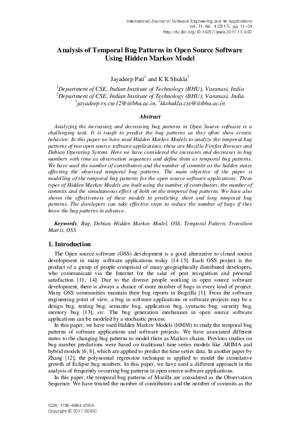 (PDF) Analysis of Temporal Bug Patterns in Open Source Software Using Hidden Markov Model