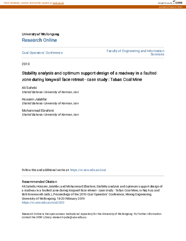 (PDF) Stability Analysis and Optimum Support Design of a Roadway In a ...