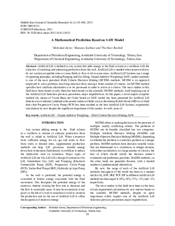(PDF) A mathematical estimation for artificial lift systems selection based on ELECTRE model