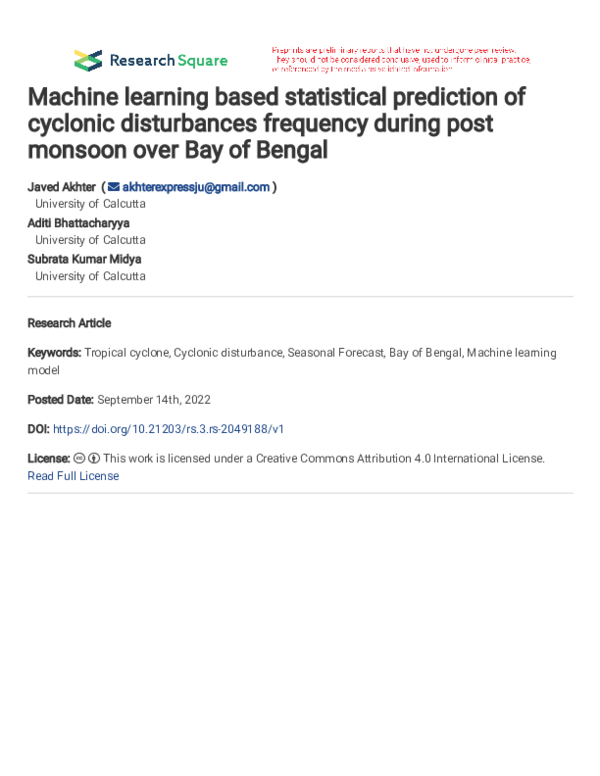 (PDF) Machine learning based statistical prediction of cyclonic ...