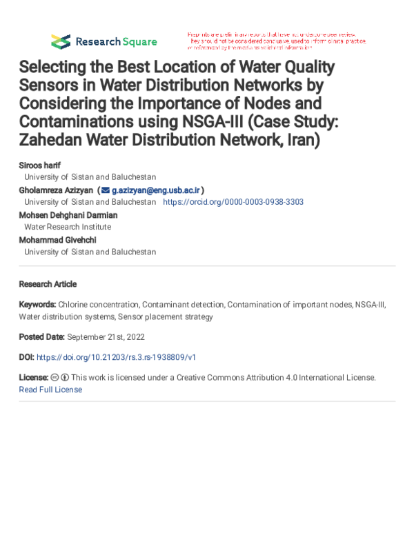 (PDF) Selecting the Best Location of Water Quality Sensors in Water Distribution Networks by ...
