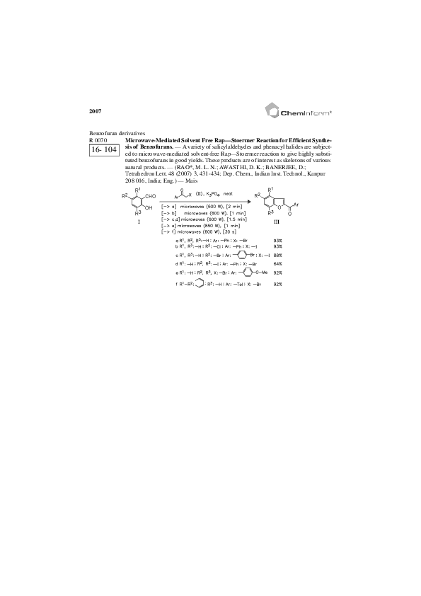 (PDF) Microwave-mediated solvent free Rap–Stoermer reaction for ...