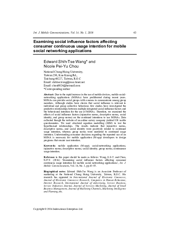 Pdf Examining Social Influence Factors Affecting Consumer Continuous