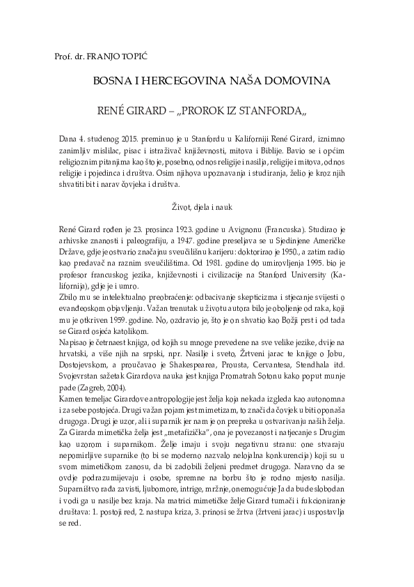 (PDF) RENE GIRARD PROROK IZ STANFORDA