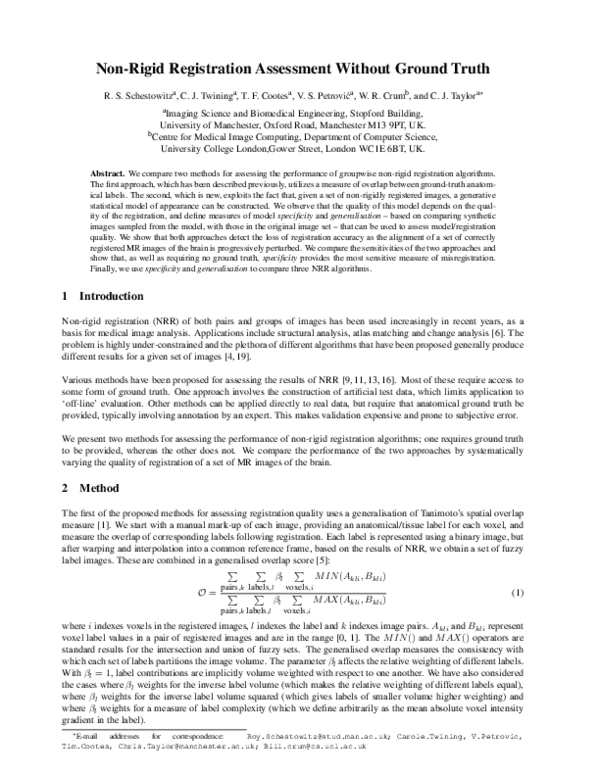 (PDF) Non-rigid registration assessment without ground truth