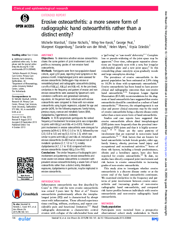 (PDF) Erosive osteoarthritis: a more severe form of radiographic hand ...