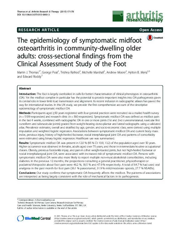 (PDF) The epidemiology of symptomatic midfoot osteoarthritis in ...