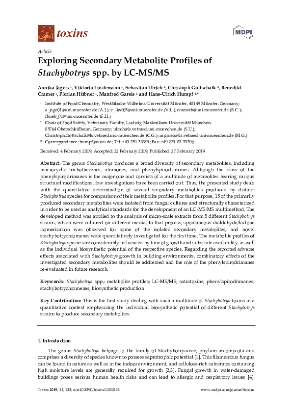 (PDF) Exploring Secondary Metabolite Profiles of Stachybotrys spp. by ...