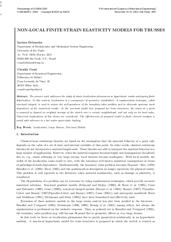 (PDF) Non-Local Finite Strain Elasticity Models for Trusses