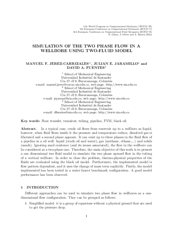 (PDF) Simulation of the Two Phase Flow in a Wellbore Using Two-Fluid Model