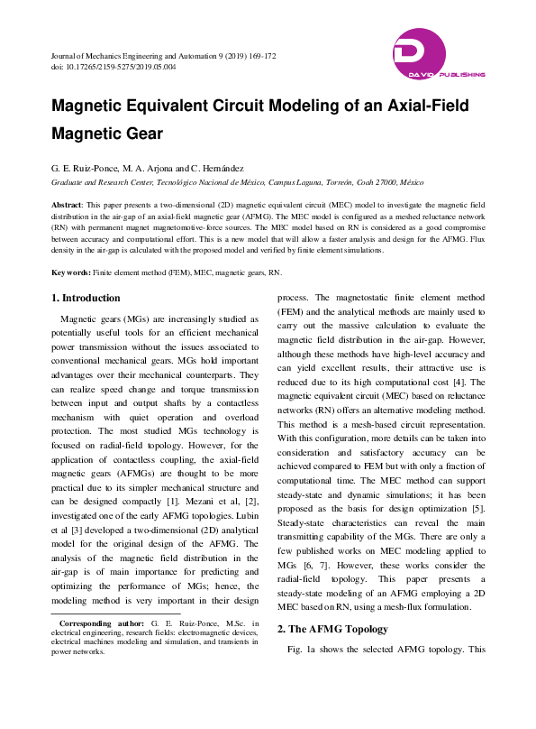(PDF) Magnetic Equivalent Circuit Modeling of an Axial-Field Magnetic Gear