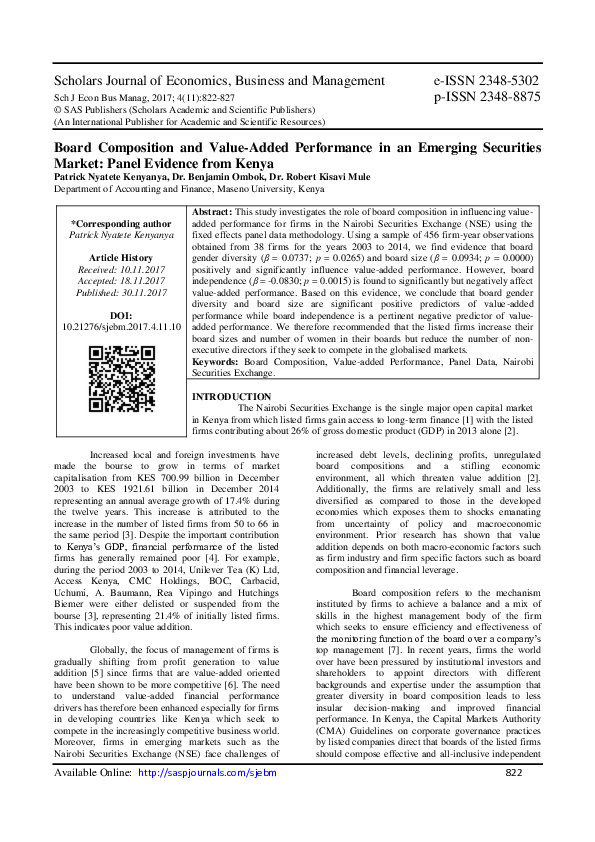 (PDF) Board Composition and Value-Added Performance in an Emerging Securities Market: Panel ...