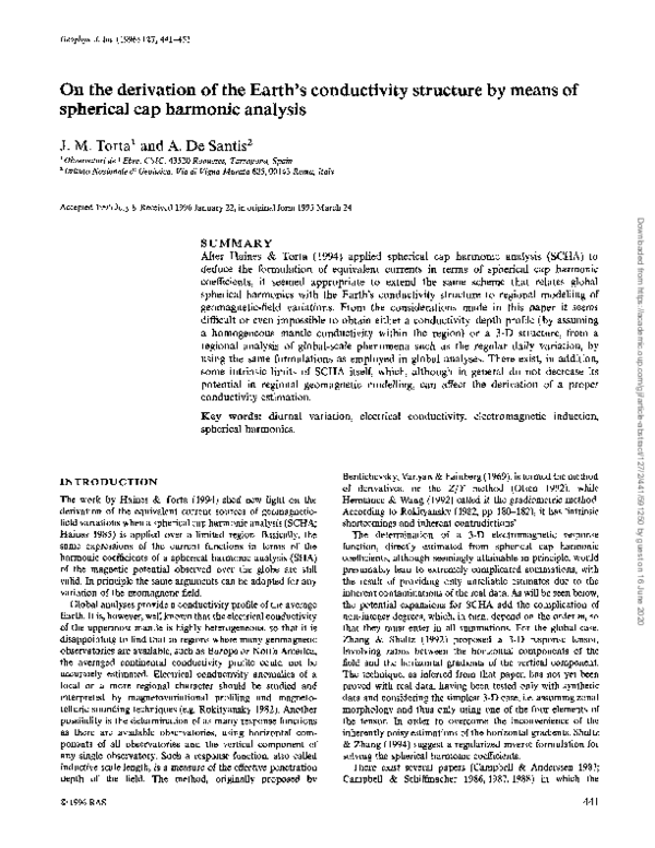 (PDF) On the derivation of the Earth's conductivity structure by means ...