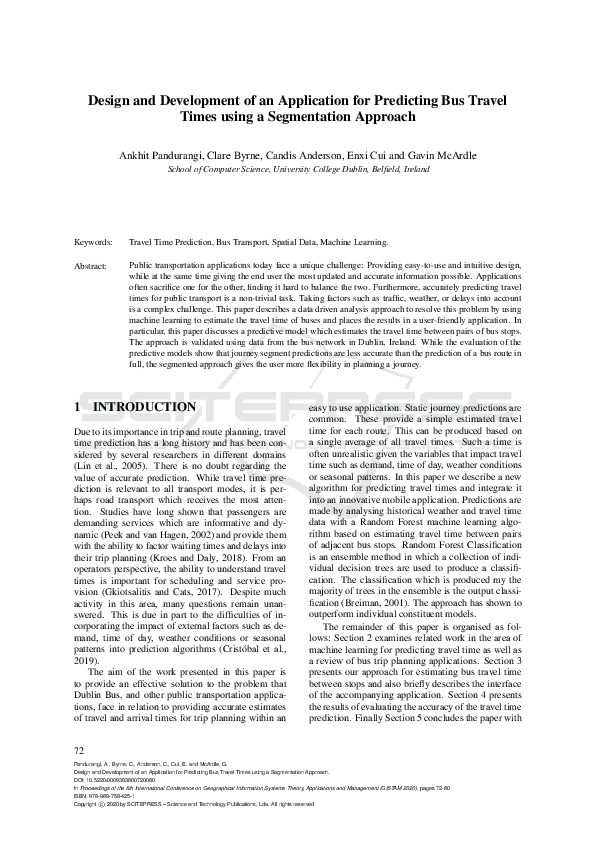 Pdf Design And Development Of An Application For Predicting Bus Travel Times Using A