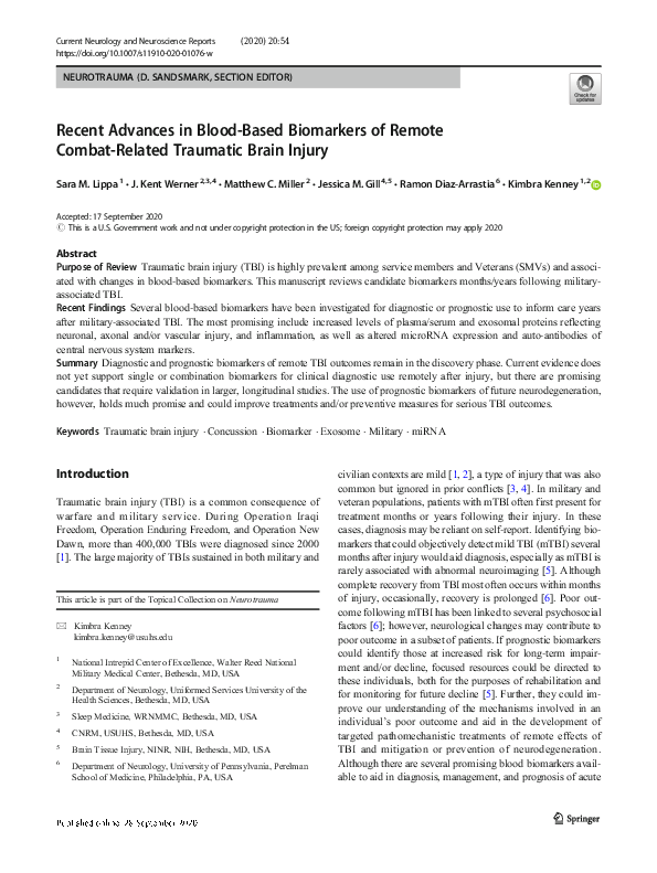 (PDF) Recent Advances in Blood-Based Biomarkers of Remote Combat ...