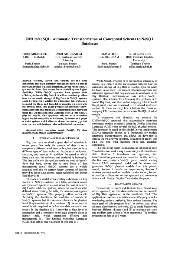 (PDF) UMLtoNoSQL: Automatic Transformation of Conceptual Schema to ...