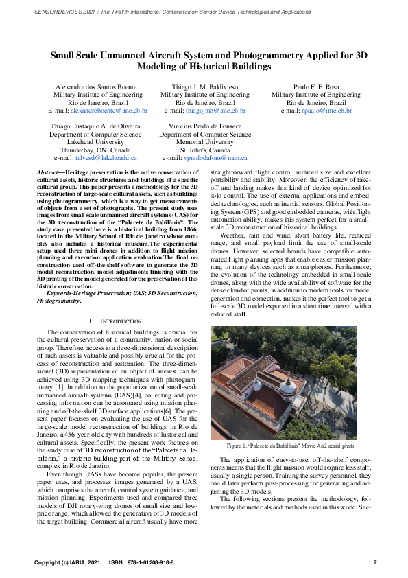 (PDF) Small Scale Unmanned Aircraft System and Photogrammetry Applied for 3D Modeling of ...