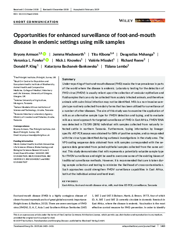 (PDF) Opportunities for enhanced surveillance of foot‐and‐mouth disease ...