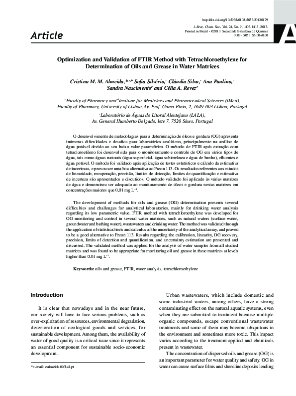 Pdf Optimization And Validation Of Ftir Method With Tetrachloroethylene For Determination Of