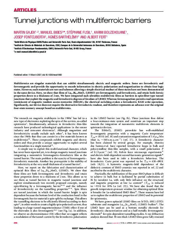 (PDF) Tunnel junctions with multiferroic barriers