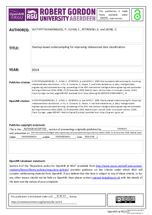 Pdf Overlap Based Undersampling For Improving Imbalanced Data Classification 
