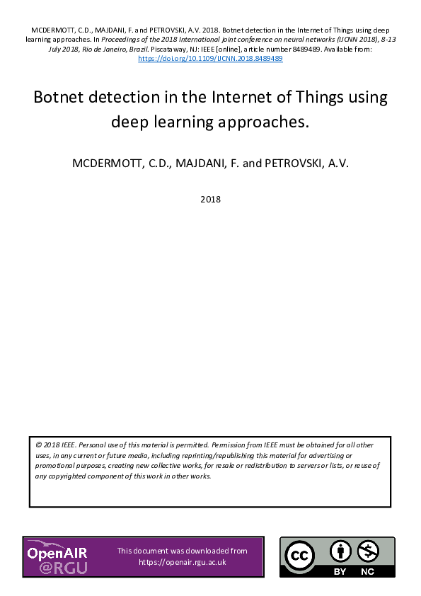 (PDF) Botnet Detection in the Internet of Things using Deep Learning Approaches | Andrei ...