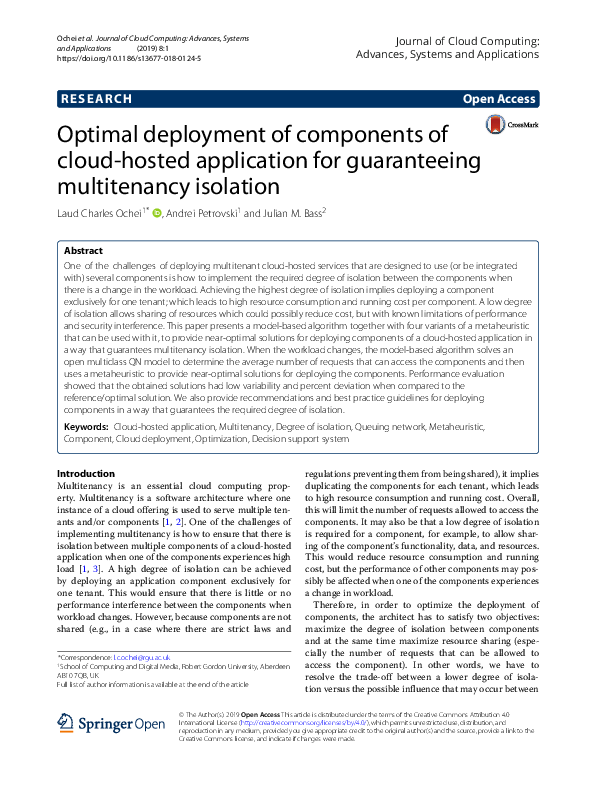 (PDF) Deploying Cloud Components for Optimal Multitenancy Isolation