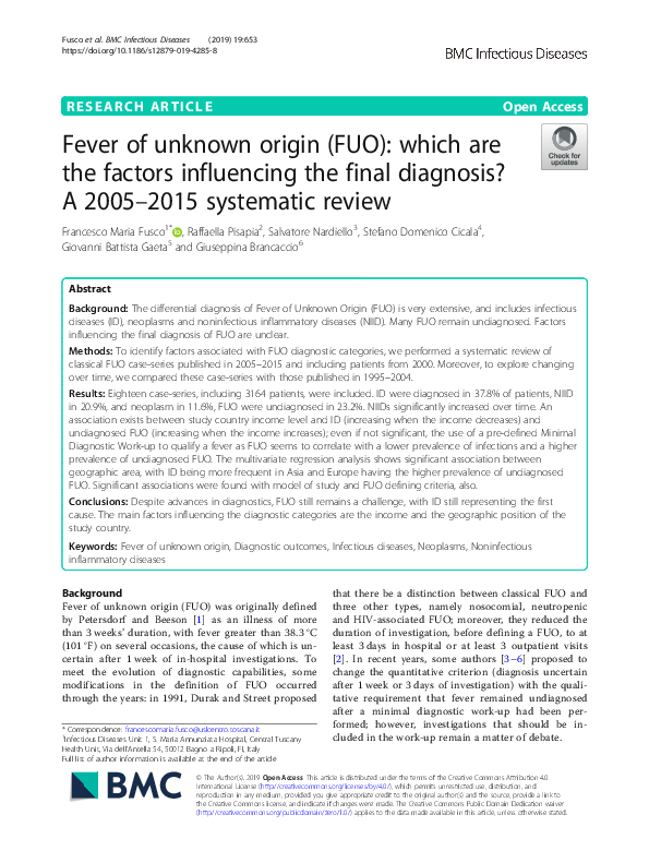 (PDF) Fever of unknown origin (FUO): which are the factors influencing ...
