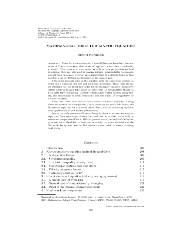 (PDF) Mathematical tools for kinetic equations