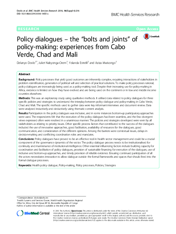 (PDF) Policy dialogues – the “bolts and joints” of policy-making ...