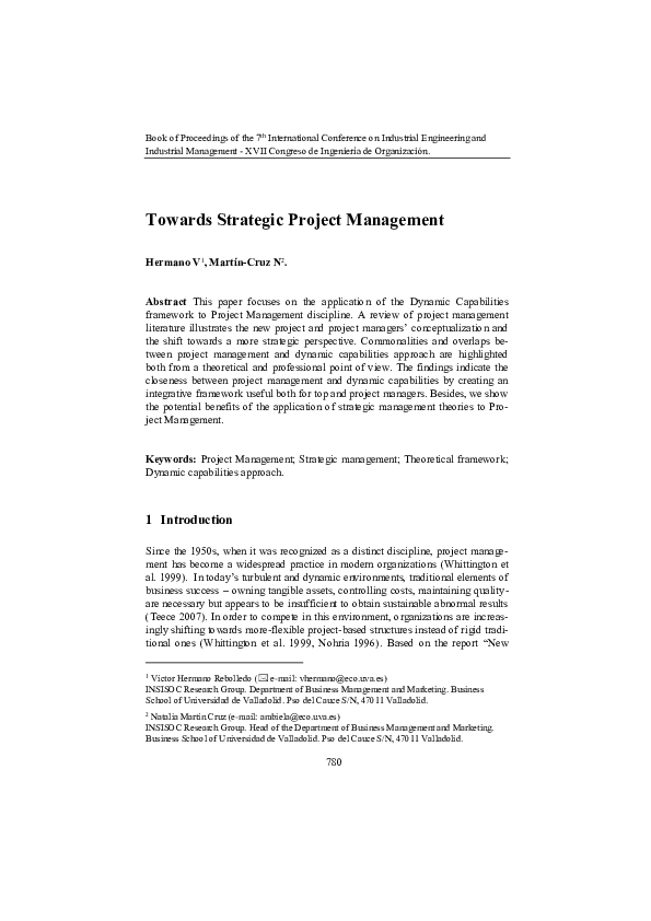 (PDF) Towards Strategic Project Management