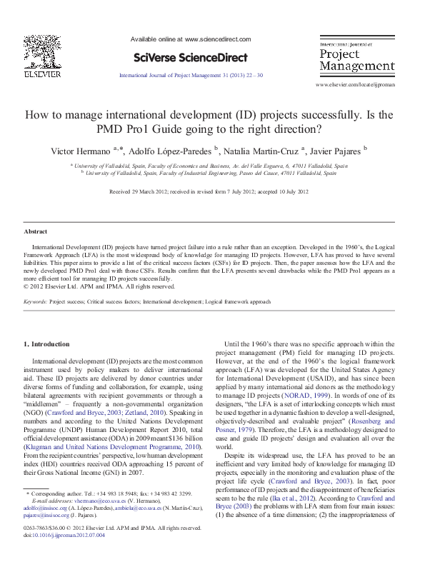 (PDF) How to manage international development (ID) projects ...