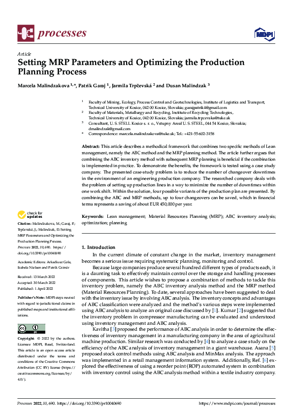 (PDF) Setting MRP Parameters and Optimizing the Production Planning Process