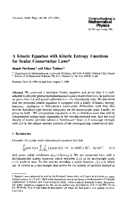 (PDF) A kinetic equation with kinetic entropy functions for scalar ...