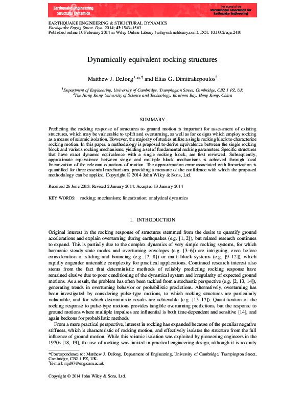 (PDF) Dynamically equivalent rocking structures