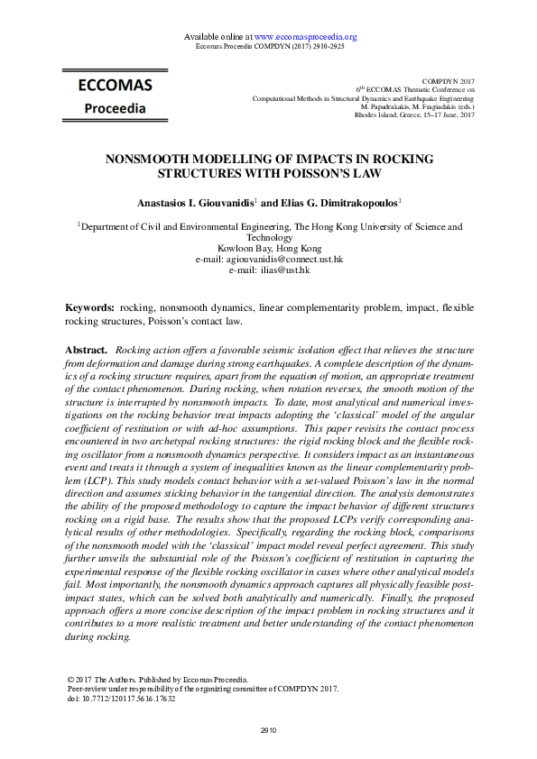 (PDF) Nonsmooth Modelling of Impacts in Rocking Structures with Poisson ...