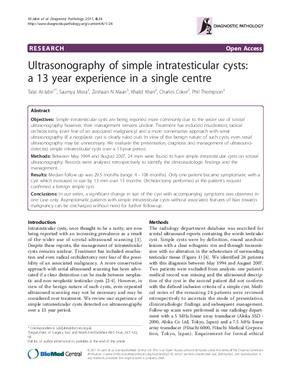 (PDF) Ultrasonography of simple intratesticular cysts: a 13 year ...