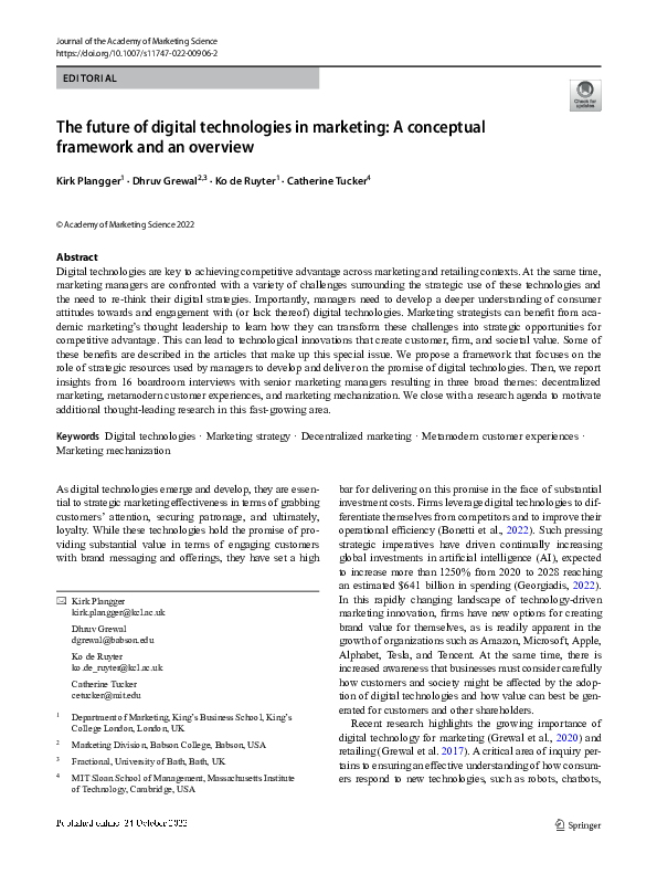 (PDF) The future of digital technologies in marketing: A conceptual ...