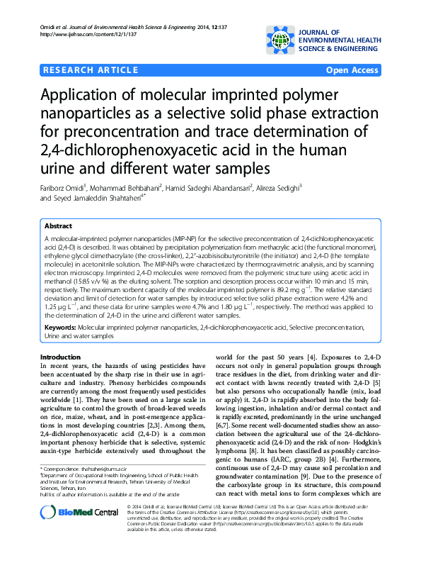 (PDF) Application of molecular imprinted polymer nanoparticles as a selective solid phase ...