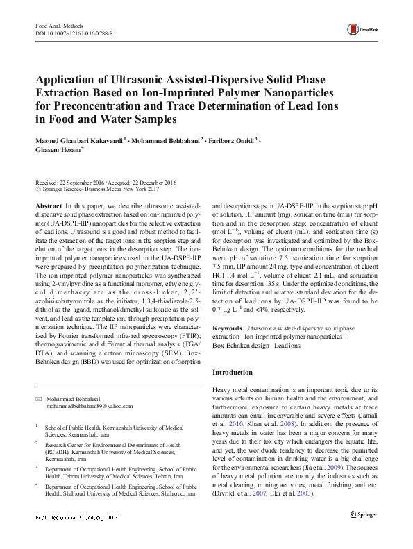 (PDF) Application of Ultrasonic Assisted-Dispersive Solid Phase Extraction Based on Ion ...
