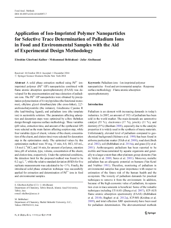 (PDF) Application of Ion-Imprinted Polymer Nanoparticles for Selective Trace Determination of ...