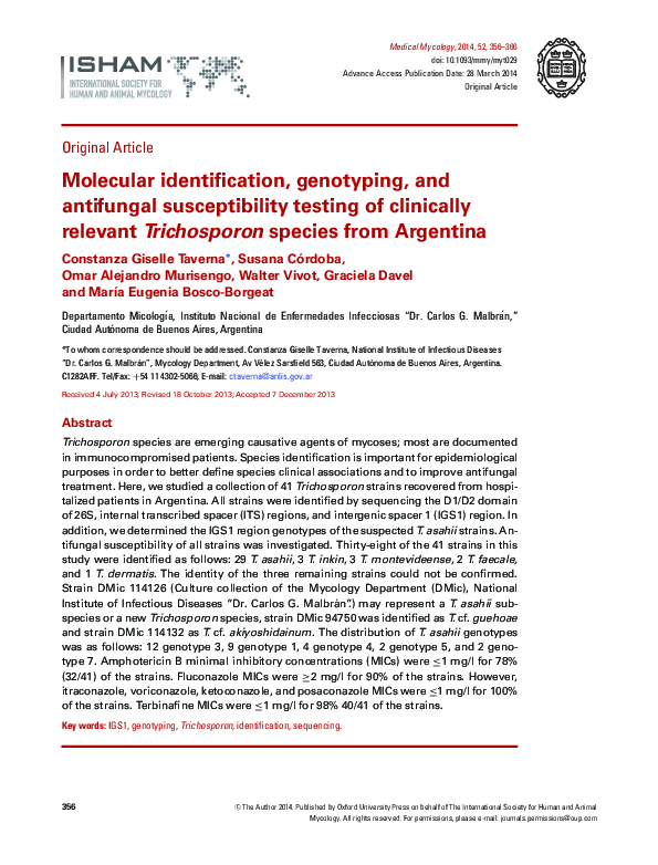(PDF) Molecular identification, genotyping and antifungal ...