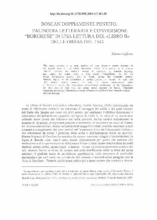 (PDF) Boscán doppiamente pentito. Palinodia letteraria e conversione ...