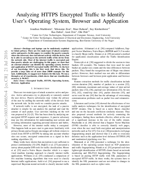 Pdf Analyzing Encrypted Traffic To Identify User Operating System Browser And Application