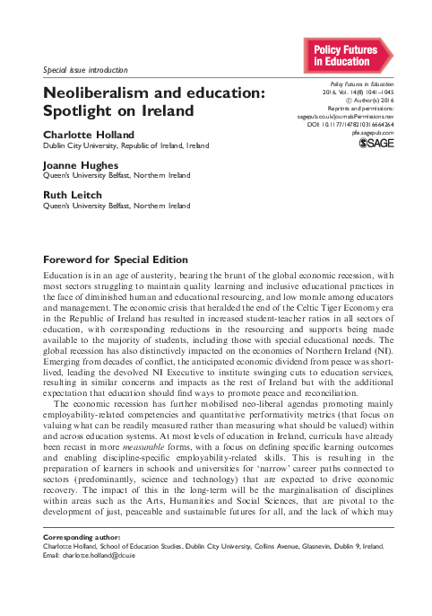 (PDF) Neoliberalism and education: Spotlight on Ireland